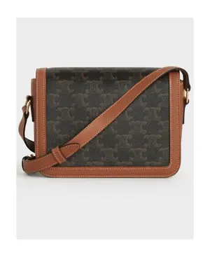 Celine Teen Triomphe Bag In Triomphe Canvas And Calfskin - Tan