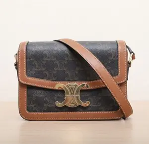 Celine Teen Triomphe Bag In Triomphe Canvas And Calfskin - Tan