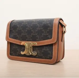 Celine Teen Triomphe Bag In Triomphe Canvas And Calfskin - Tan