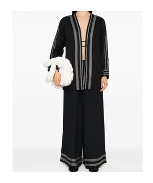 BODE Wide Leg Pants With Decorative Stitching - Black