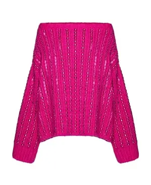 Valentino Garavani Off-shoulder Embellished Knitted Sweater