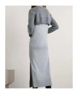 Sacai Layered Ribbed Maxi Dress With Faux Pearl Buttons
