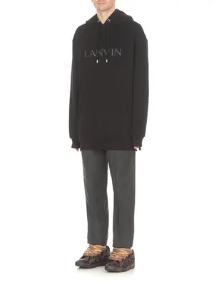 LANVIN Logo Embroidered Drawstring Hoodie - Black