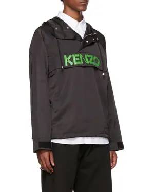 Kenzo Logo Print Drawstring Hoodie - Black