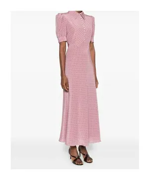 Alessandra Rich Polka Dot Satin Midi Dress