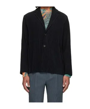 Issey Miyake Homme Plissé Single Breasted Pleated Jacket - Black