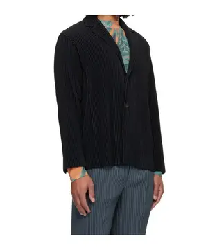 Issey Miyake Homme Plissé Single Breasted Pleated Jacket - Black