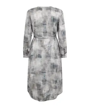Peserico Abstract-printed Belted Midi Dress - Gray