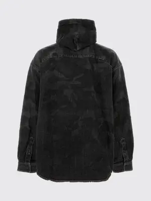 Balenciaga Hooded Denim Shirt Jacket With Distressed Wash