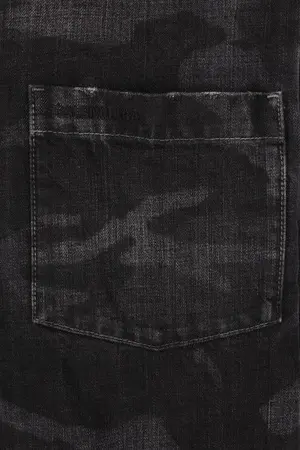Balenciaga Hooded Denim Shirt Jacket With Distressed Wash - Black