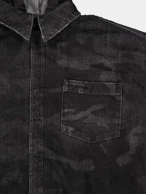 Balenciaga Hooded Denim Shirt Jacket With Distressed Wash - Black