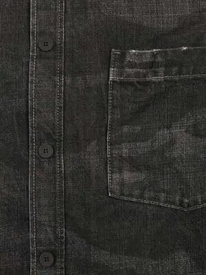 Balenciaga Hooded Denim Shirt Jacket With Distressed Wash - Black