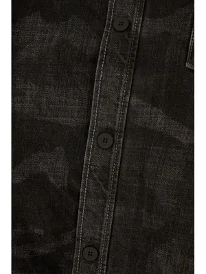Balenciaga Hooded Denim Shirt Jacket With Distressed Wash - Black