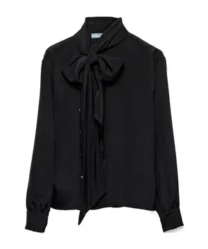 Prada Marocain Shirt With Scarf Collar - Black