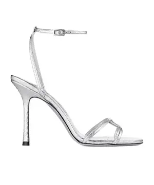 JIMMY CHOO Leo Ankle Strap Stiletto Sandals - Silver