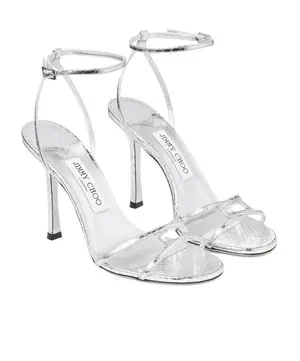 JIMMY CHOO Leo Ankle Strap Stiletto Sandals - Silver