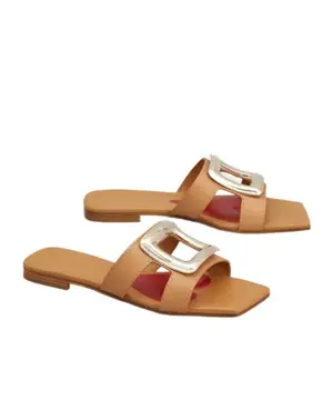 ROGER VIVIER Logo Engraved Square Toe Sandals