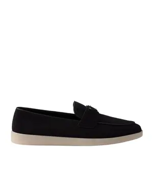 Prada Logo Plaque Almond Toe Loafers - Black