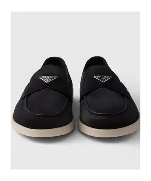 Prada Logo Plaque Almond Toe Loafers - Black