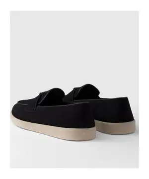 Prada Logo Plaque Almond Toe Loafers - Black