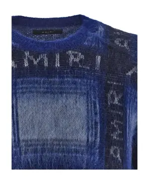 Amiri Logo Plaid Knit Jumper - Blue