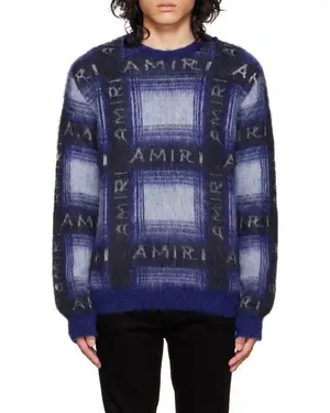 Amiri Logo Plaid Knit Jumper - Blue
