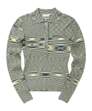 GANNI Spacedyed Knit Polo Top
