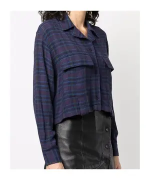 DIESEL® Cropped Plaid Long Sleeve Shirt