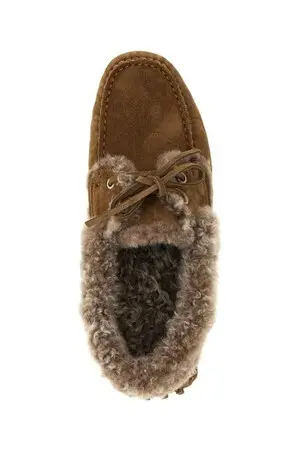 Brunello Cucinelli Suede Driving Loafers With Fur Trim