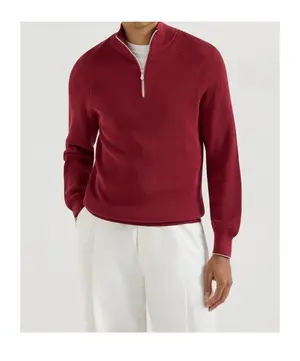 Brunello Cucinelli Ribbed Half-zip Jumper - Red