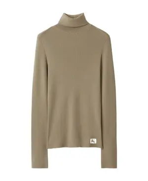 Burberry Ribbed Roll-neck Jumper With Logo Patch - Brown