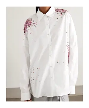 Dries Van Noten Oversized Embellished Cotton Oxford Shirt - White