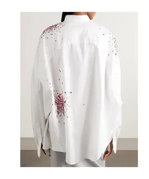 Dries Van Noten Oversized Embellished Cotton Oxford Shirt - White