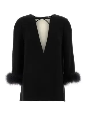 Valentino Garavani Feather-trim Bow Detailed Top