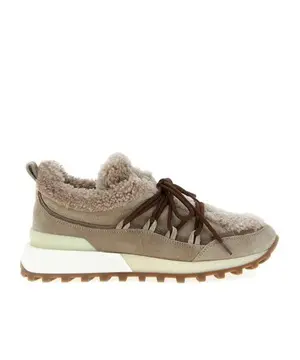 Brunello Cucinelli Monile Embellished Sheepskin And Fur Lined Sneakers