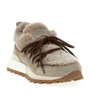 Brunello Cucinelli Monile Embellished Sheepskin And Fur Lined Sneakers