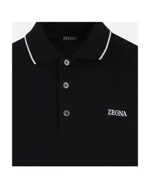 Zegna Logo Embroidered Polo Shirt - Black