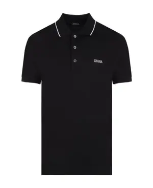 Zegna Logo Embroidered Polo Shirt - Black
