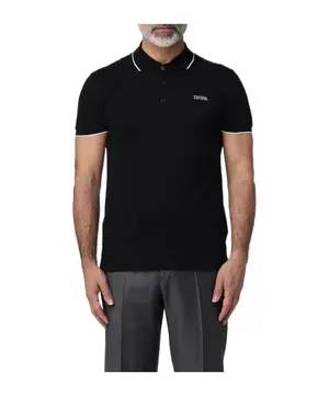 Zegna Logo Embroidered Polo Shirt - Black