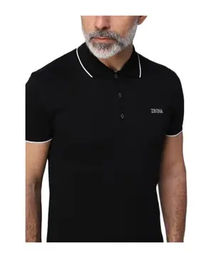 Zegna Logo Embroidered Polo Shirt - Black