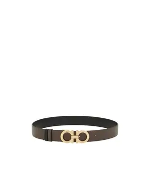 FERRAGAMO Salvatore Ferragamo Reversible And Adjustable Gancini Belt Concrete/black