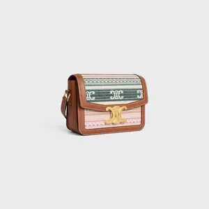 Celine Teen Triomphe Bag In Striped Textile And Calfskin