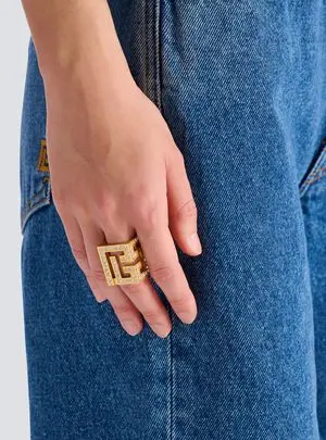 Balmain Embellished Cube Ring - Silver