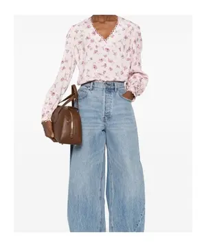 TWINSET Floral V-neck Long Sleeve Blouse - White