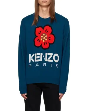 Kenzo Boke Flower Intarsia Knit Crewneck Jumper - Blue