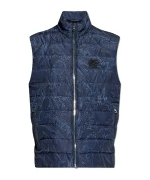 Etro Paisley Print Quilted Vest With Stand Collar - Blue