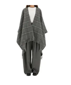 Brunello Cucinelli Reversible Fringed Poncho - Black