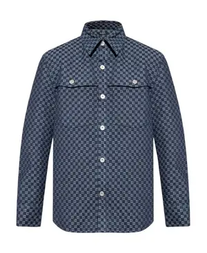 Balmain Monogram Jacquard Curved Hem Denim Shirt