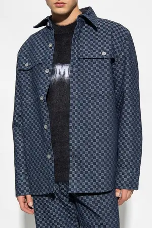 Balmain Monogram Jacquard Curved Hem Denim Shirt