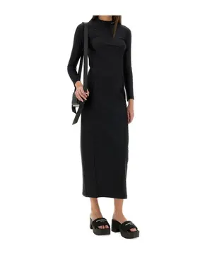 Alexander Wang Long Sleeve Logo Print Midi Dress - Black